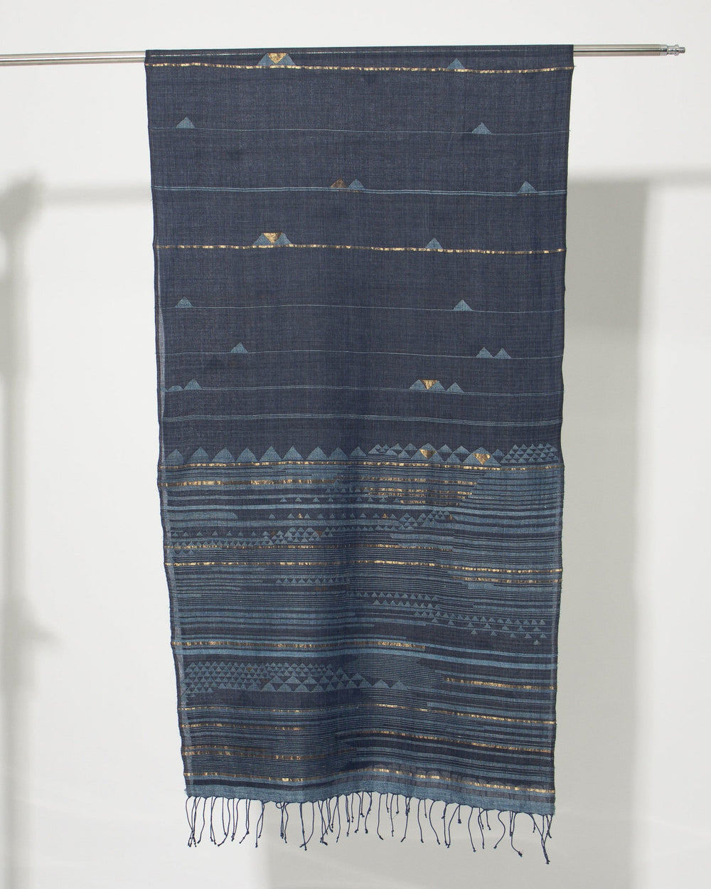 Handloom Jamdani Stole in Khadi cotton-Indigo | Karomi crafts