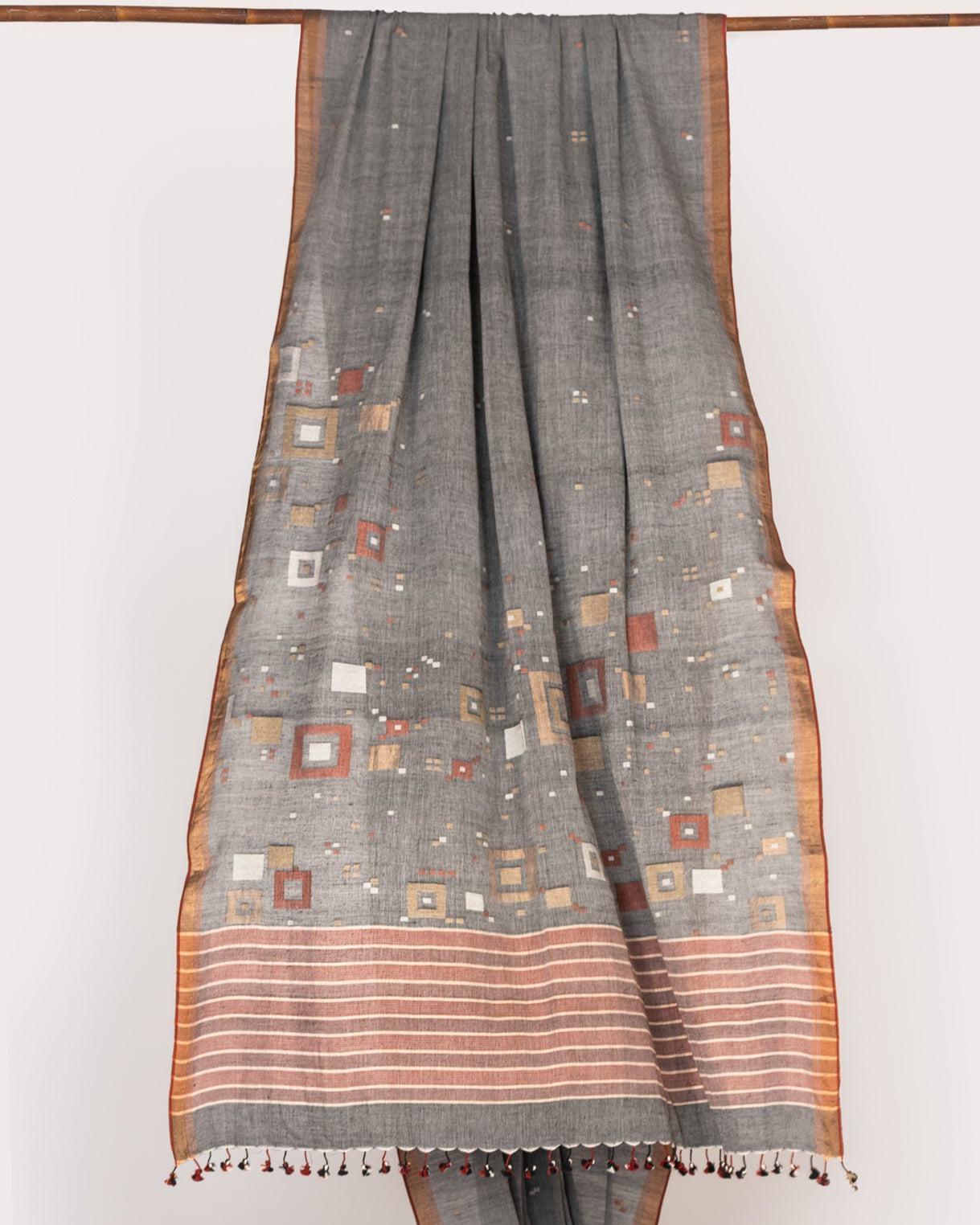 Whimsical square saree – Handwoven Jamdani Saree in Naturally Dyed ...